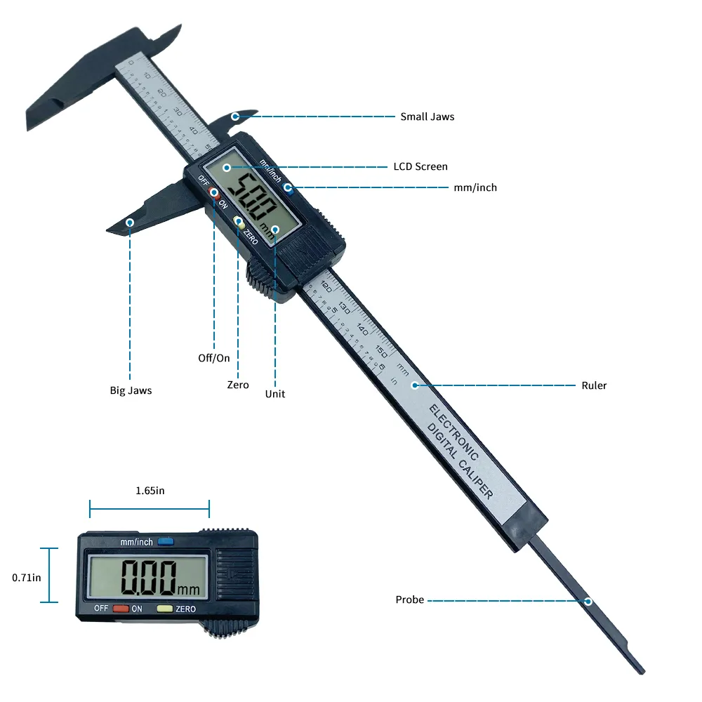 150mm 100mm Electronic Digital Caliper Carbon Fiber Dial Vernier ...