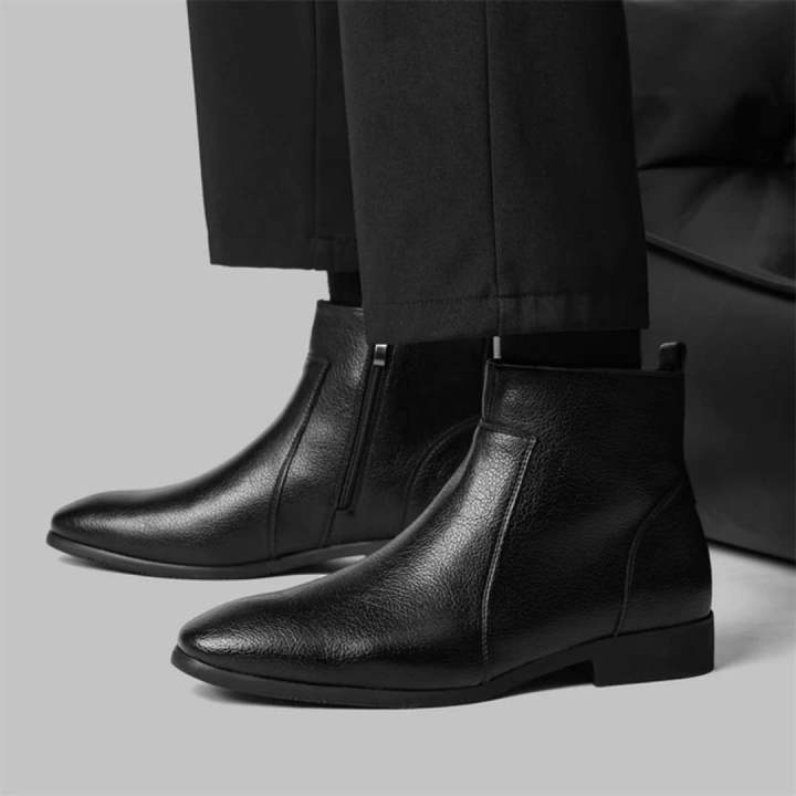 Black Zip Leather Boots For Men | Daraz.com.np