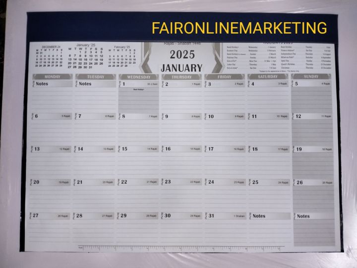 Table Planner 2025 - Large - A2 Size | Daraz.pk