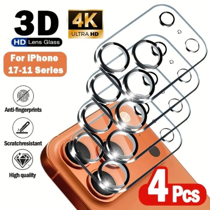 4Pcs Full Cover Tempered Glass Camera Lens Protector for iPhone 17 16 ...