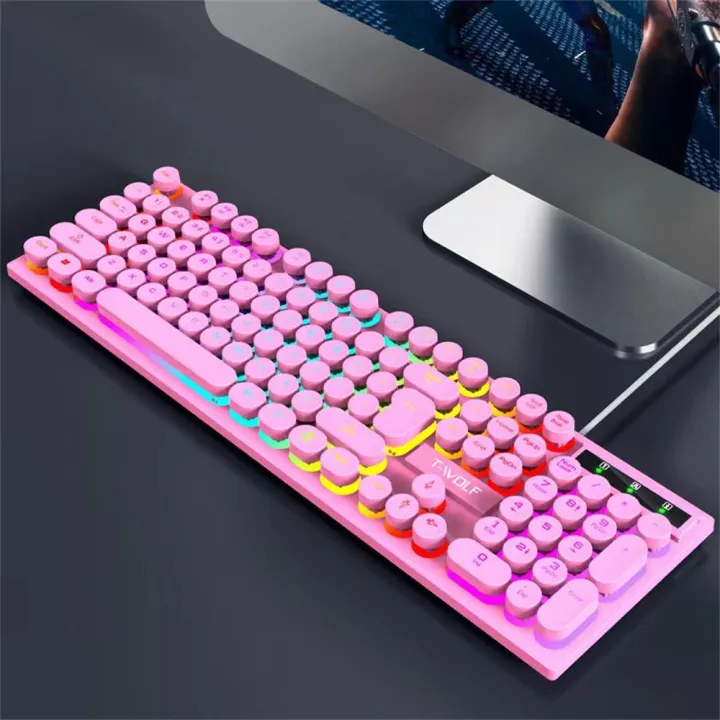 Wired Keyboard Gaming Punk Retro Round Keycaps Mechanical Keyboards ...