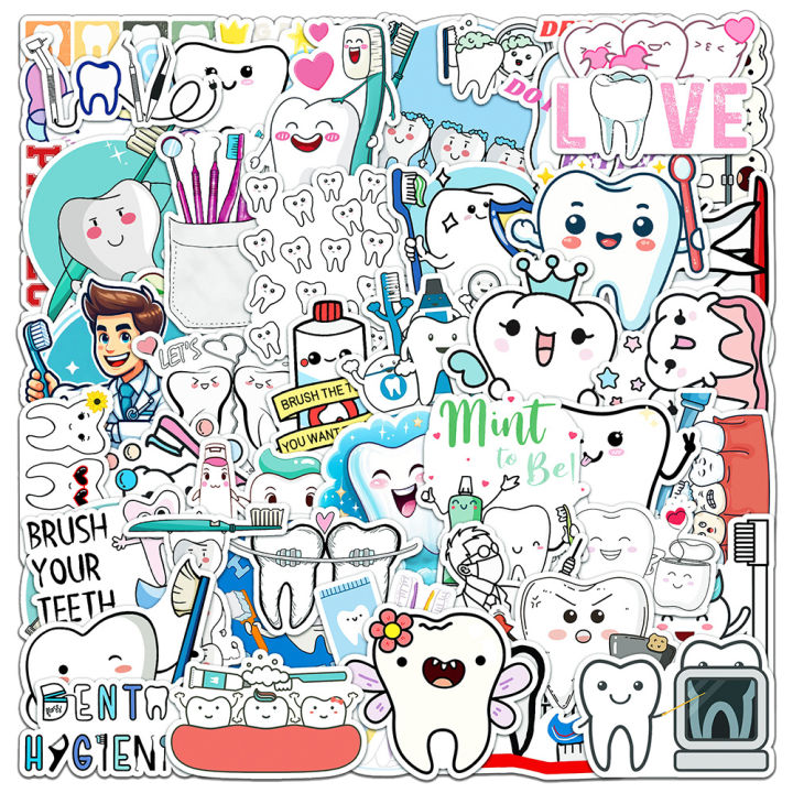 10/30/50pcs Cute Dentist Protect Tooth Stickers Funny Toothbrush Teeth ...