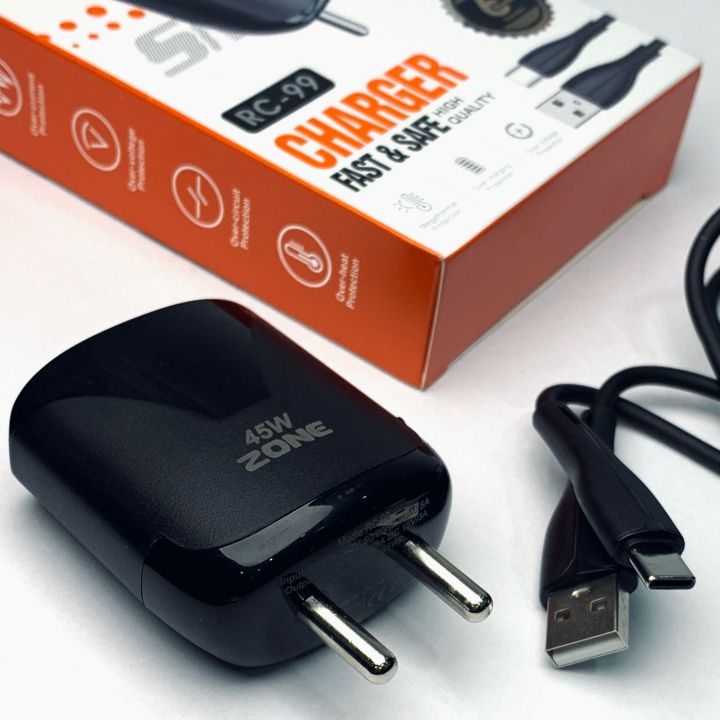 45W USB-C And Option USB Micro ZONE Fast and Safe Charger 6 Months ...