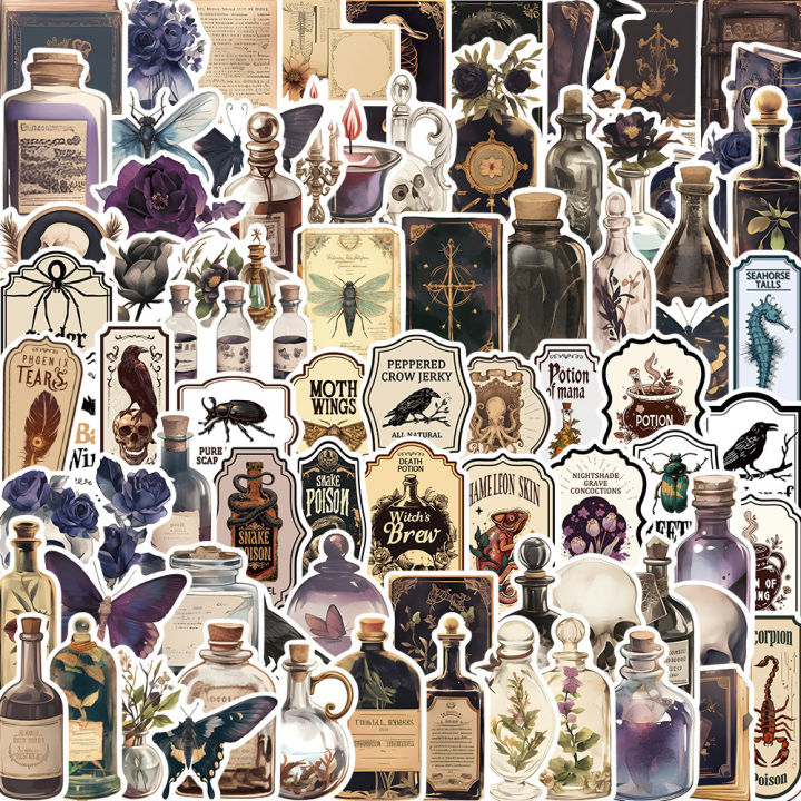 50/100Pcs Retro Horror Decals Dark Gothic Vintage Potion Bottle Labels ...