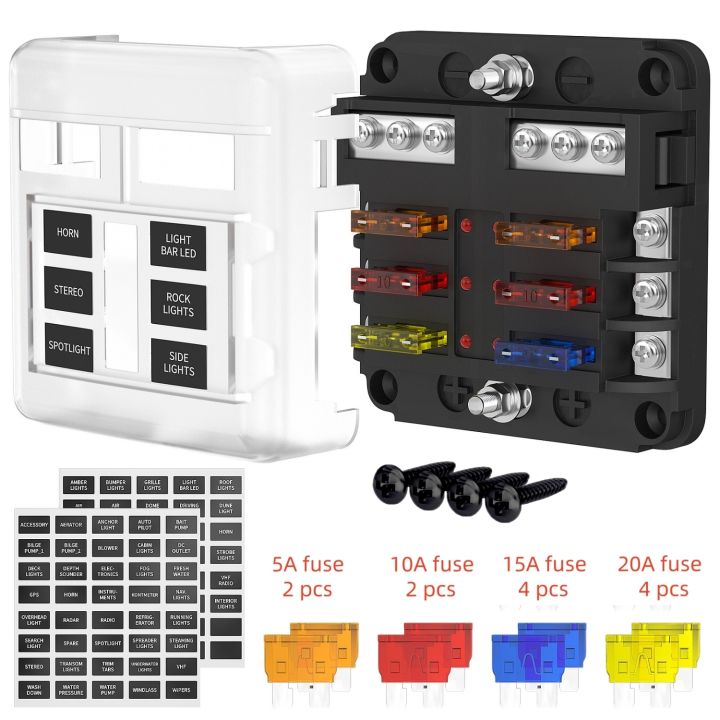 12V Fuse Block 6 Way with LED Indicator Light 12 Volt Fuse Box ATO/ATC ...
