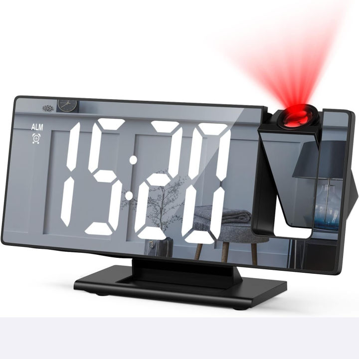 USB Powered Digital Alarm Clock 180° Arm Projection Alarm Clock Time ...