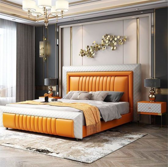 Modern Bed King Size Hotel Leather Bedroom Furniture Set Luxury Double ...