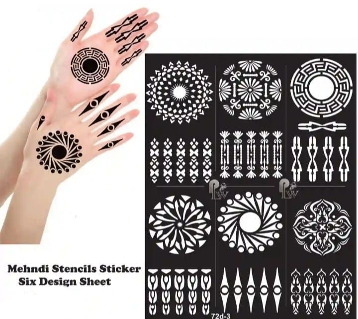 Pack of 6 mehndi stickers mehndi stencils 22 | Daraz.pk