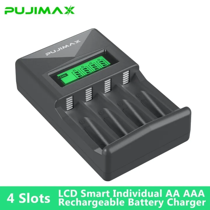 PUJIAMX AA/AAA Rechargeable Battery Charger LCD Display Portable ...