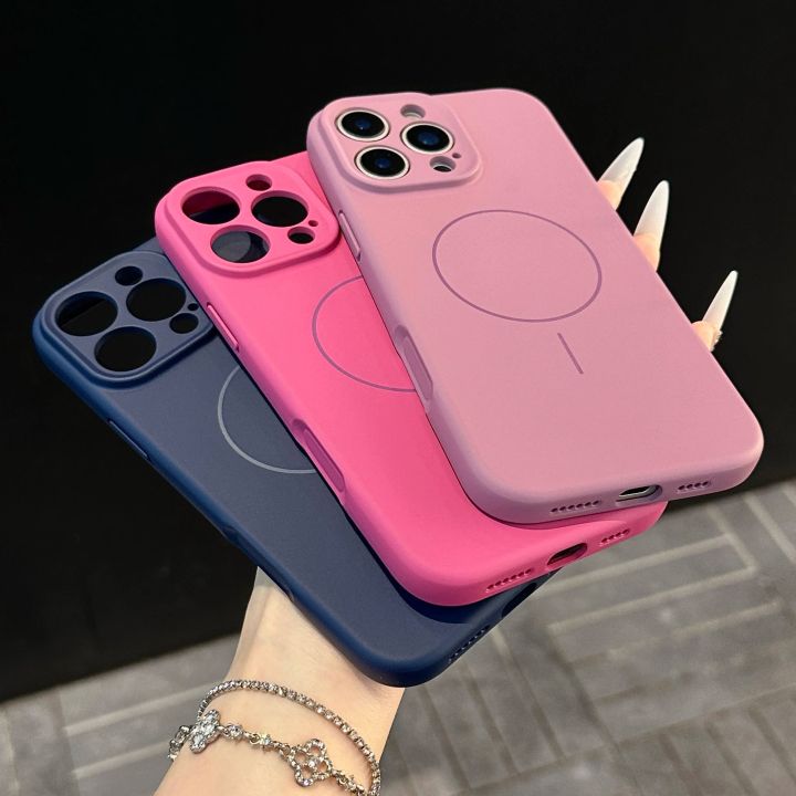 Matte Silicone For Magsafe Magnet Case For iPhone 16 E 15 14 13 12 11 ...