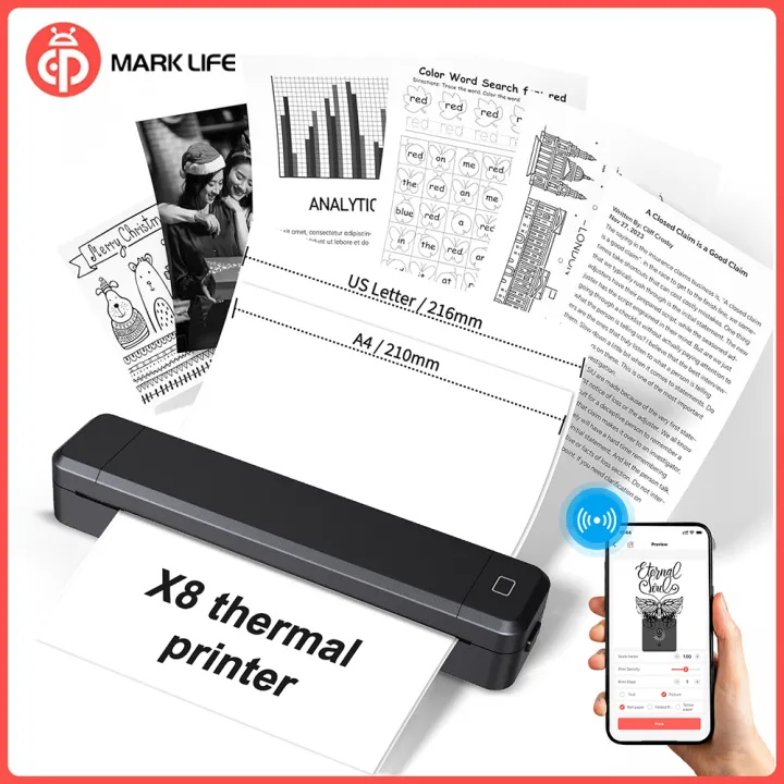 Marklife Portable Mini A4 Thermal Printer Inkless Bluetooth Tattoo ...