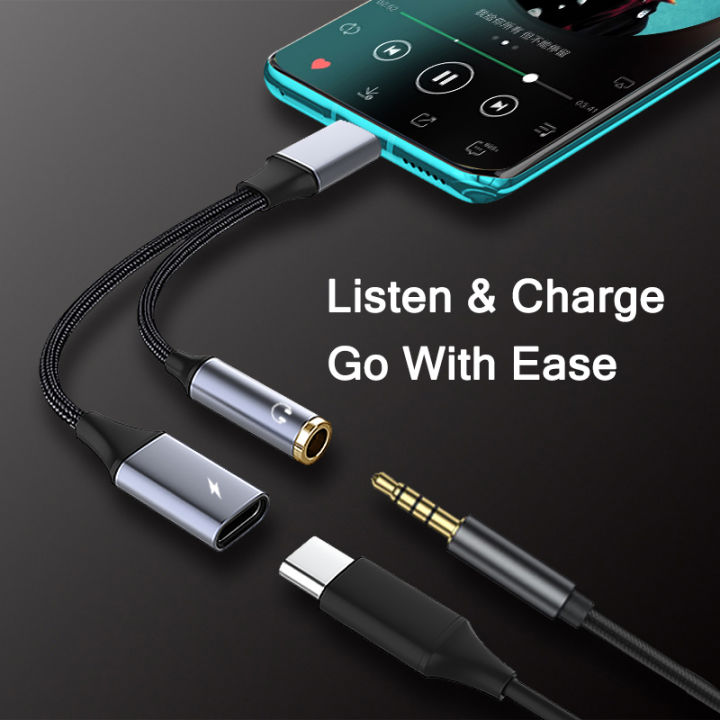 2 in 1 USB C To 3.5mm Headphone Jack Adapter Type C PD 60W Charge Audio ...