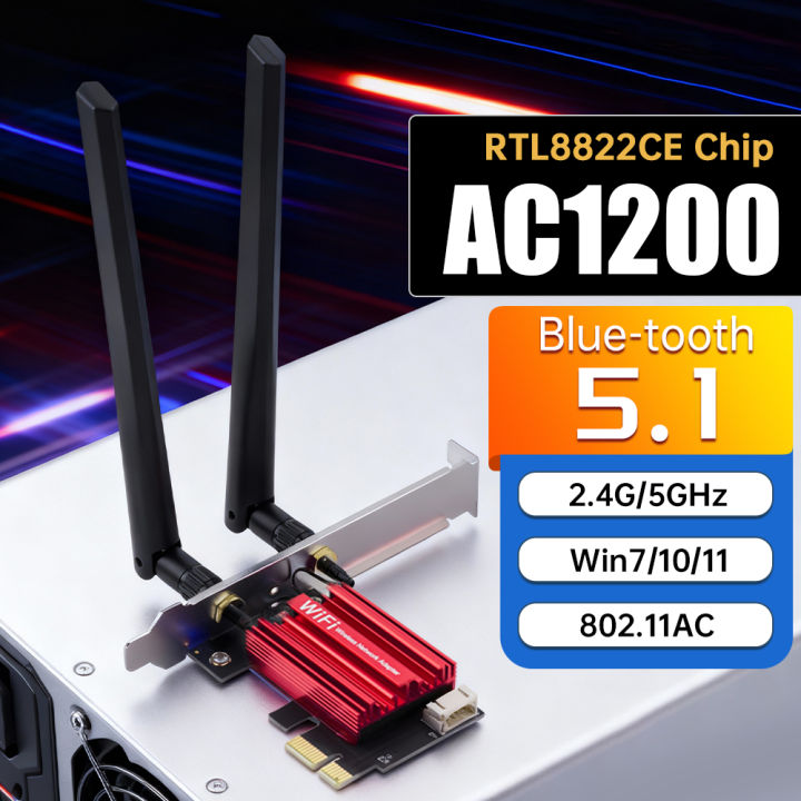 FENVI WiFi 5 AC1200 RTL8822CE PCIE WiFi Adapter BT 5.1 Dual Band 2.4G/5GHz 802.11AC Wireless ...