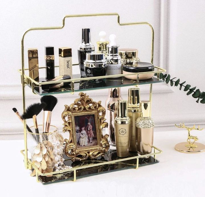 Makeup Organizer Shelf, 2 Tier Cosmetic Storage Basket with Removable ...
