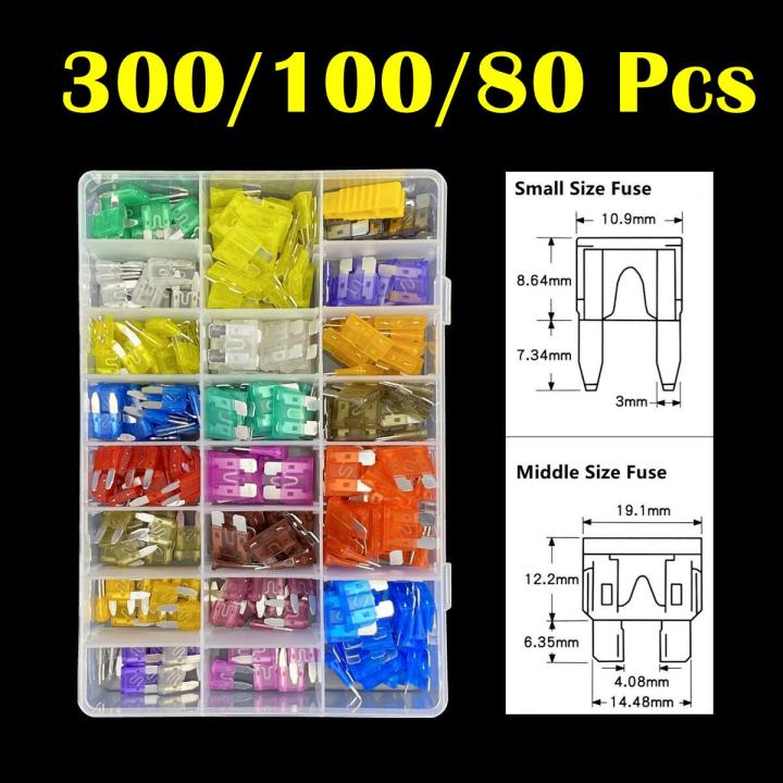 300/100 Pcs Assortment Automotive Fuses Middle Mini Type Blade Fuse 2A ...