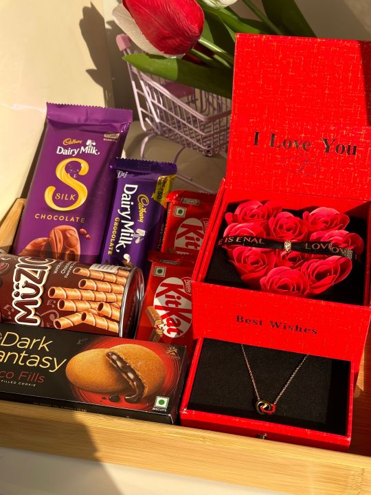 Forever Roses Necklace And Chocolates Gift Set | Daraz.com.np