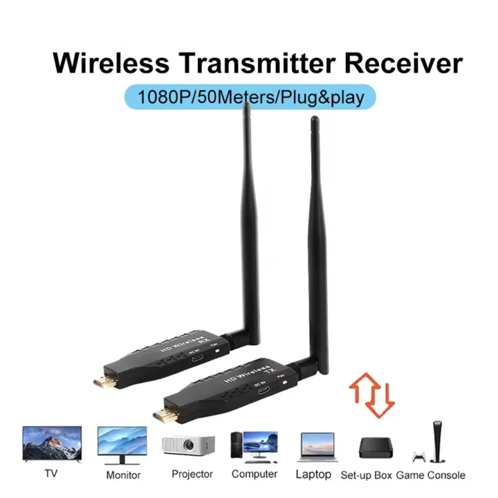 50m Wireless HDMI Extender 5G Video Transmitter Receiver 1x4 Display ...