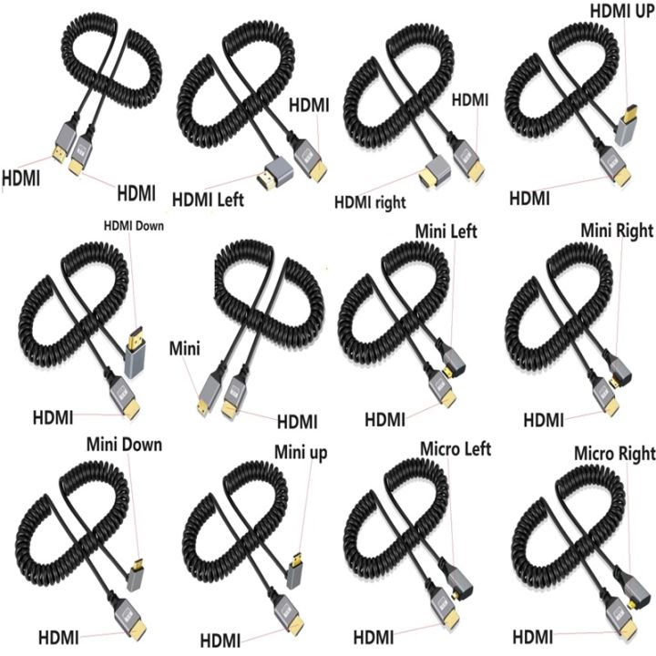 4K HDMI Spring Cable Male to Male Left Right up Down Mini Micro hdmi ...