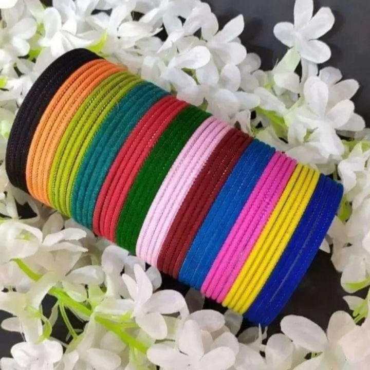 Metal Velvet Bangles 24 pcs Set for Girls | Daraz.com.bd