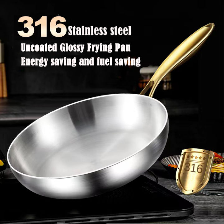 316 Stainless Steel Frying Pan Wok Pan Nonstick Cooking Fried Steak Gas ...