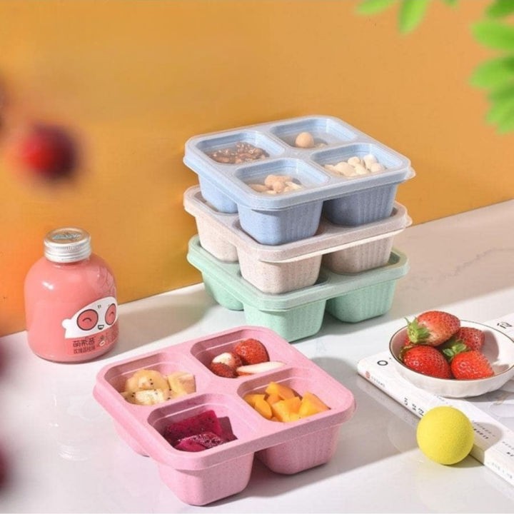 Square Divider Bento Box Reusable 4-compartment Food Container Snack ...