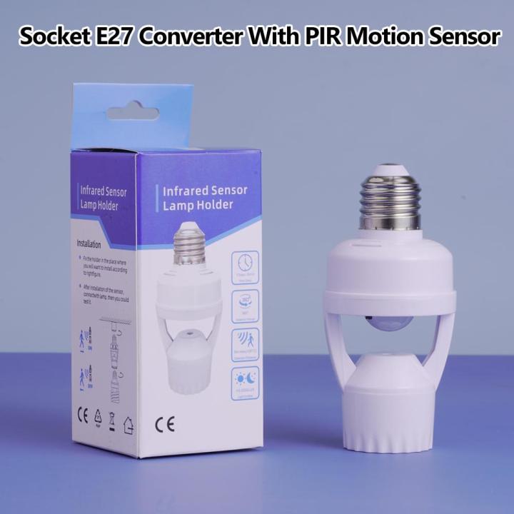 PIR Motion Sensor Lamp Holder E27 Smart Light Bulb Holder Adapter Auto ...