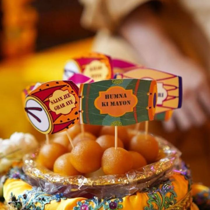 Customized Dholki Mehndi mithai Sweet toppers PACK OF 18 for Dholki ...