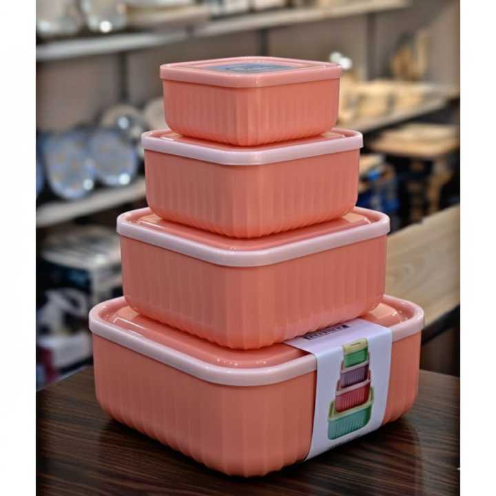 4-Piece Square Plastic Container & Bowl Set with Lids – Kitchen Food ...