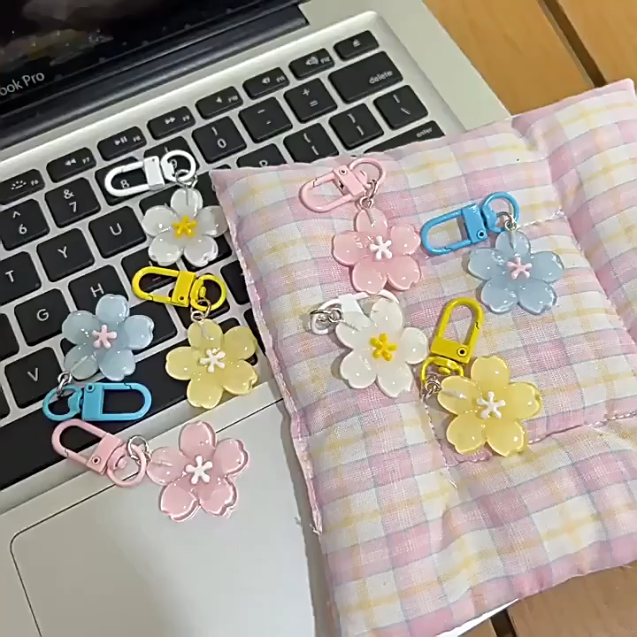 Sakura Key Chain Resin Flower Jelly Sakura Pendant Keyring Cherry ...