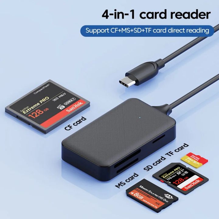 4 In 1 USB/Type-c Card Reader for CF/SD/TF Micro SD/Micro Card for Wind ...