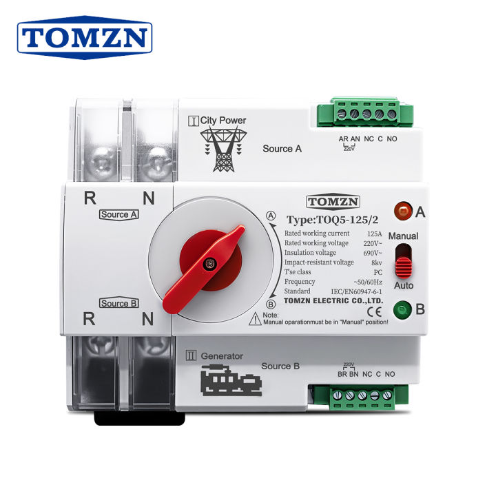 TOMZN Single Phase Din Rail ATS 220V Dual Power Automatic Transfer ...