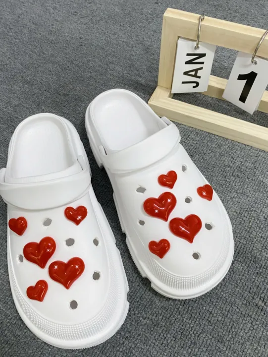 10pcs Shoe Accessories Red 3D Heart Shaped DIY Decoration For Garden ...