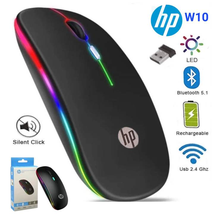 Mouse Rechargeable rgb Wireless USB HP W10 Bluetooth-compatible RGB ...