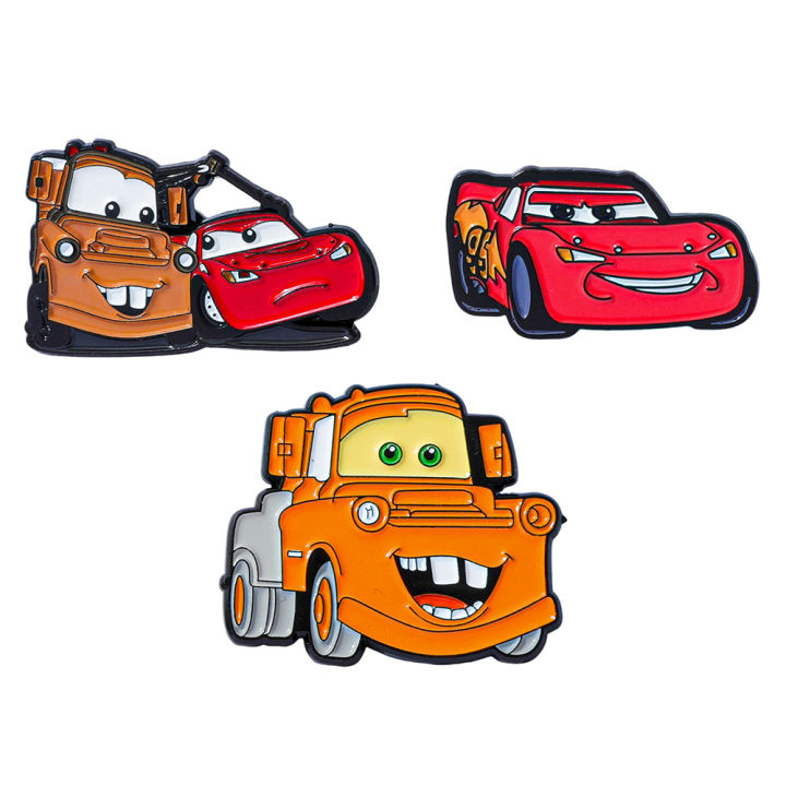 3 Pcs Cars Creativity Cartoon Brooch Lightning McQueen Enamel Pin Metal ...