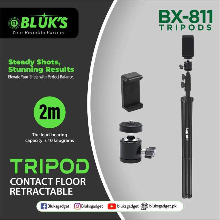Bluks BX-811 Professional Tripod Contact Floor Retractable Mobile ...