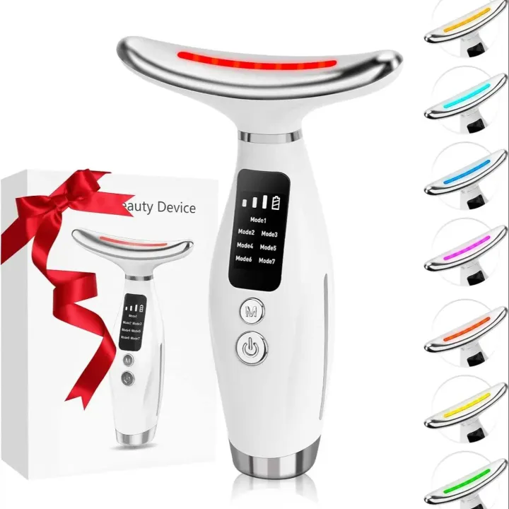 7 Color LED Neck Lift Beauty Device Vibration Microcurrent Facial ...