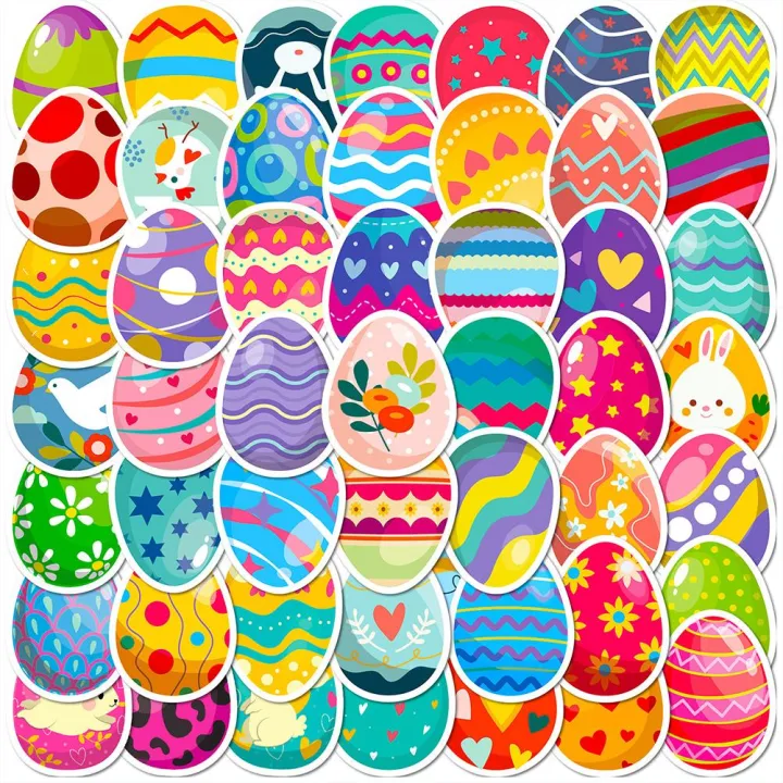 50 Sheets Easter Duck Egg Stickers Easter Egg Rabbit Elements Party ...