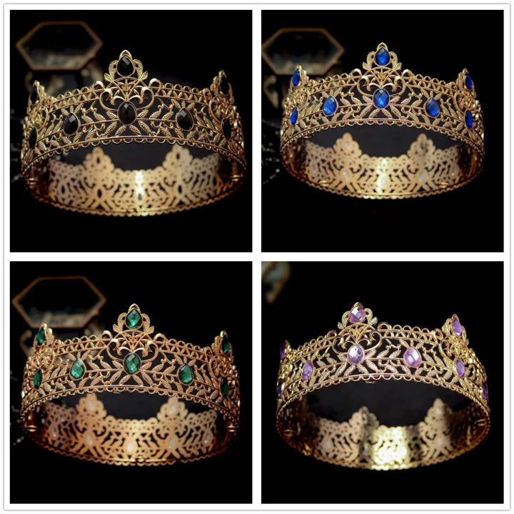 Round Wedding King Tiara Headpiece For Men Rhinestone Royal Crown Hair ...