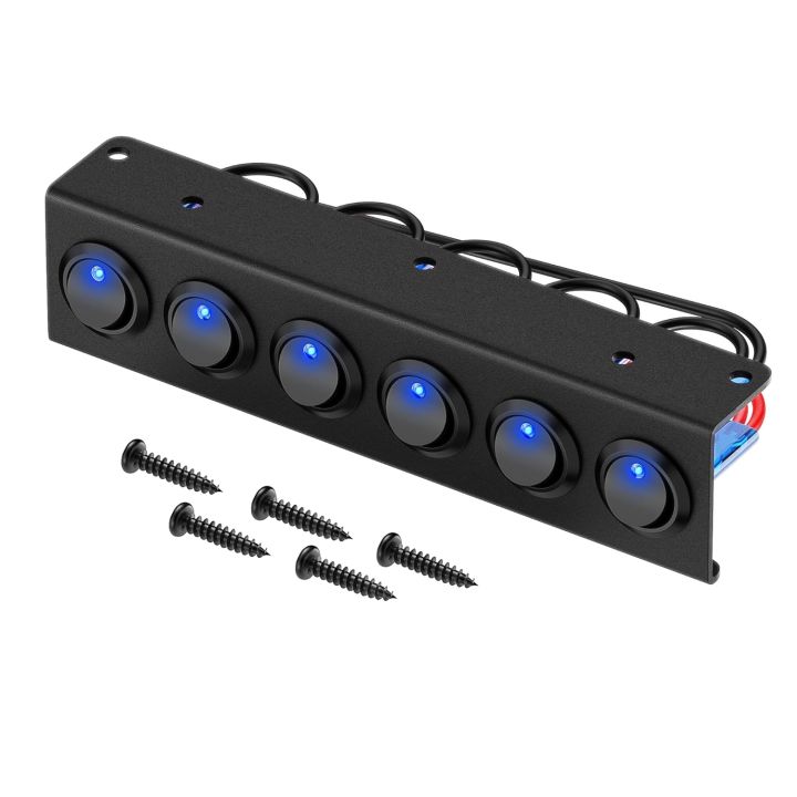 DaierTek 12V Boat Switch Panel 12V Rocker 6 Gang Toggle Switch Panel 12 ...