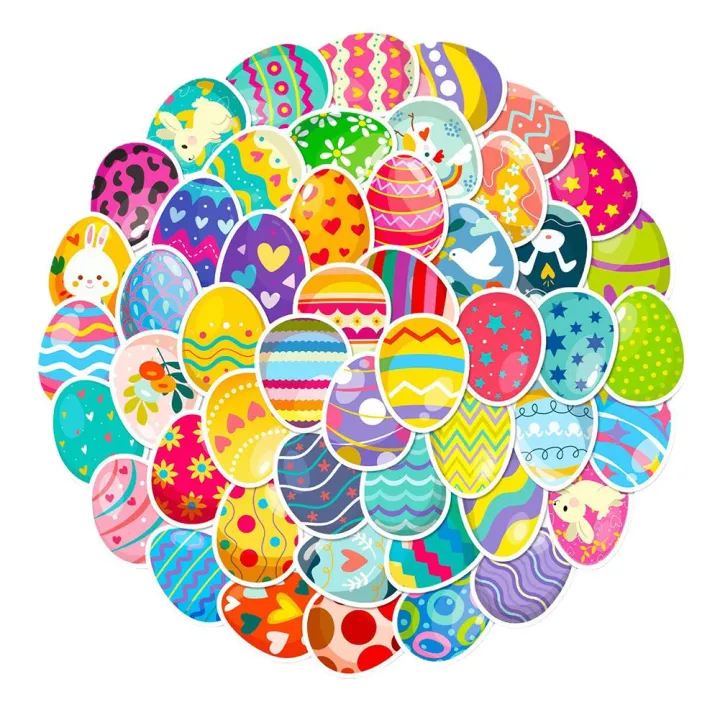50 Sheets Easter Duck Egg Stickers Easter Egg Rabbit Elements Party ...