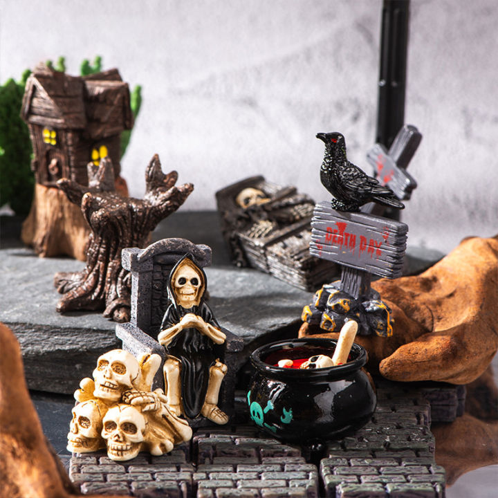 Mini 3D Horror Halloween Raven Tombstone Skull Series Resin Hallowmas ...