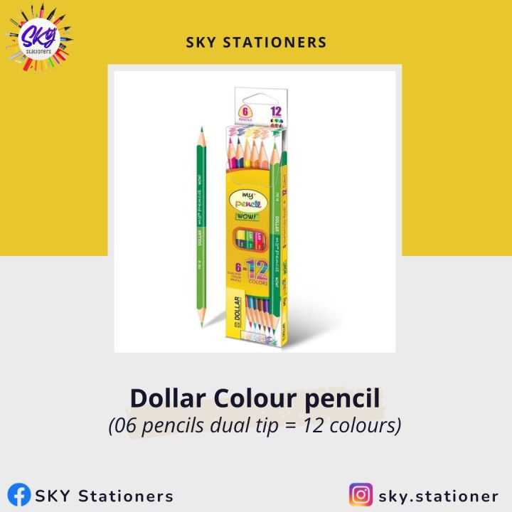 Dollar Colour Pencils (06 Pencils Dual Tip =12 Colours) | Daraz.pk