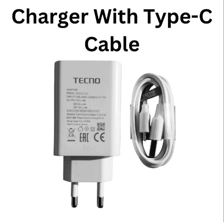 Original Tecno Fast Charger + Data-Cable - Support Fast Charging For ...