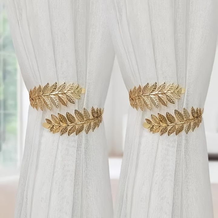 2 metal leaf curtain straps with adjustable decorative curtain rings ...
