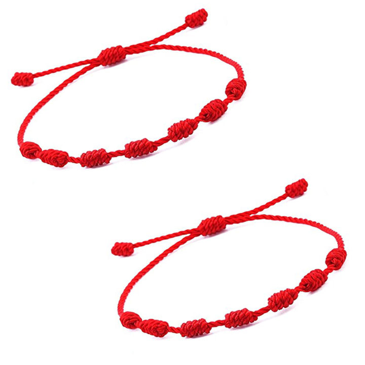 2 Pieces Red String Handmade Bracelets Black Cord Bracelet Adjustable ...