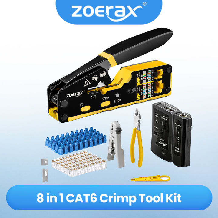 ZoeRax 8 in 1 RJ45 Crimp Tool Kit,Crimper tool,Cable Tester,Wire Cutter ...