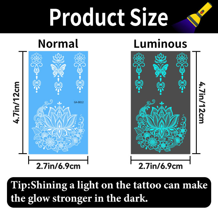 10 Sheets Glow in the Dark Tattoos for Women Girls Luminous Temporary ...