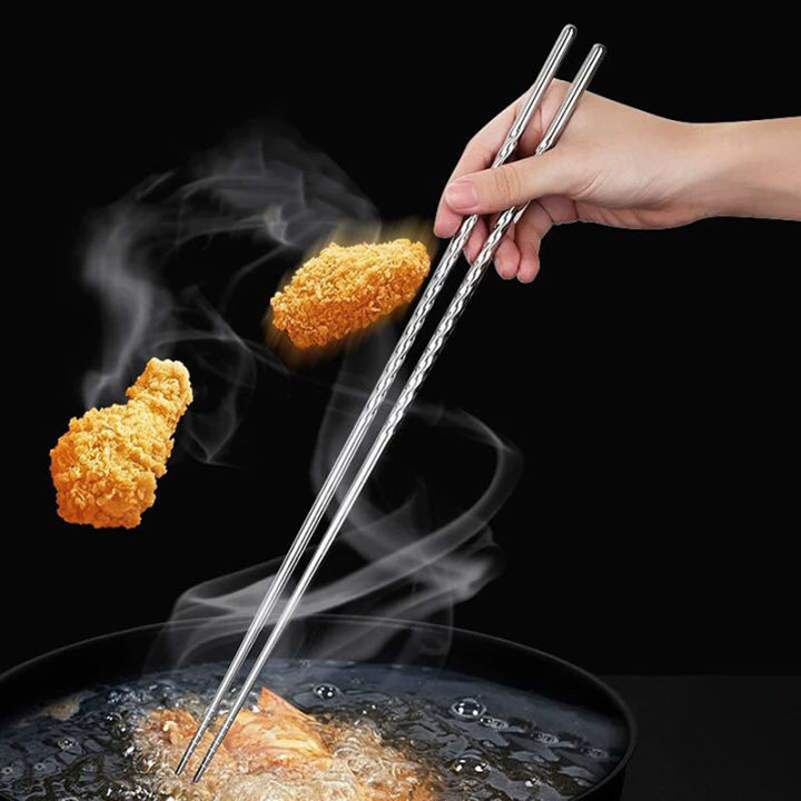 1 Pair Cooking Chopsticks Stainless Steel Chopsticks Extra Long Frying ...