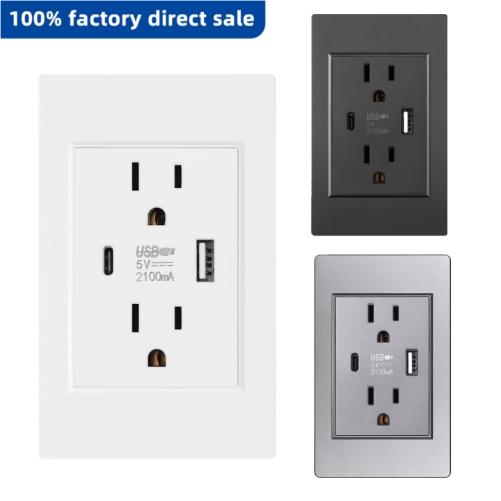 US Standard Wall Socket with USB Type-C Charging Port 5V 2.1A, 118*72mm ...