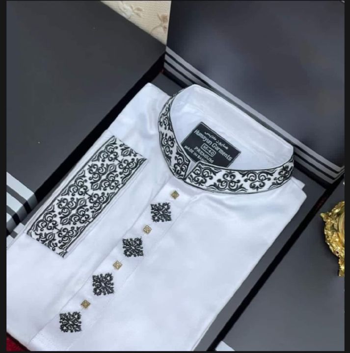 White Panjabi with ambodari Contrast. Soft Cotton, Panjabi for men ...